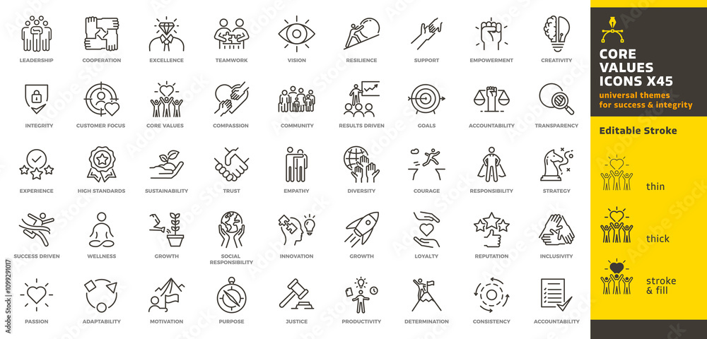Core Values thin line icon set. Business success and integrity ...
