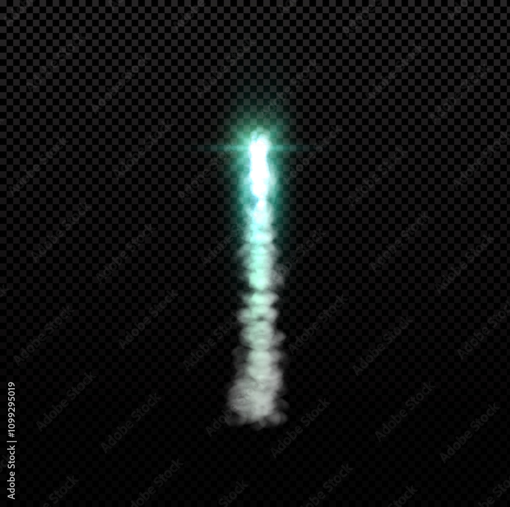 Rocket fire smoke or jet aircraft vector trail, realistic space rocket ...