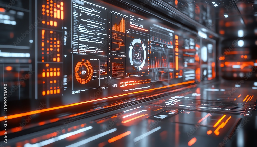 3Drendered digital dashboard with charts, graphs, and live code ...