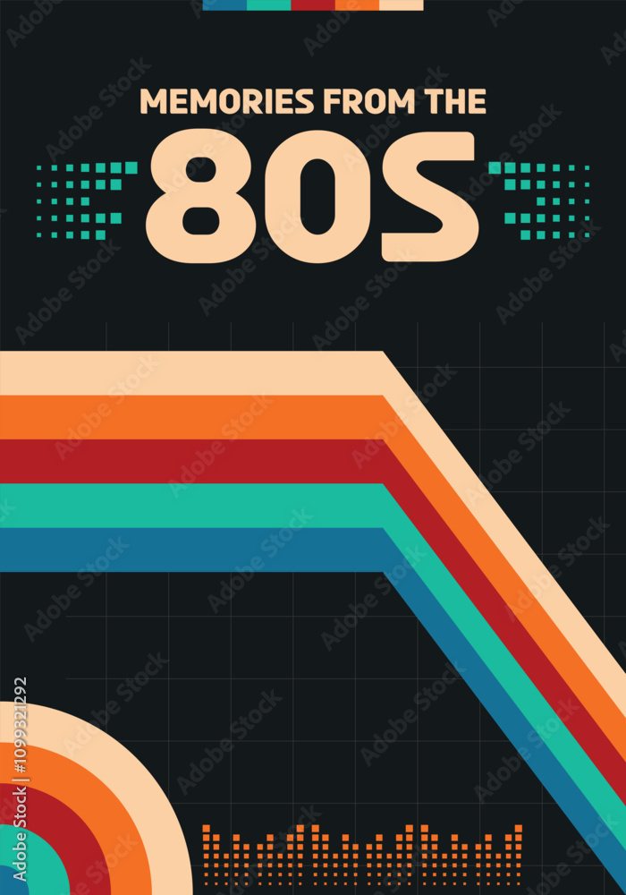 Creative poster 80s 90s retro design using vibrant vector shapes in a ...