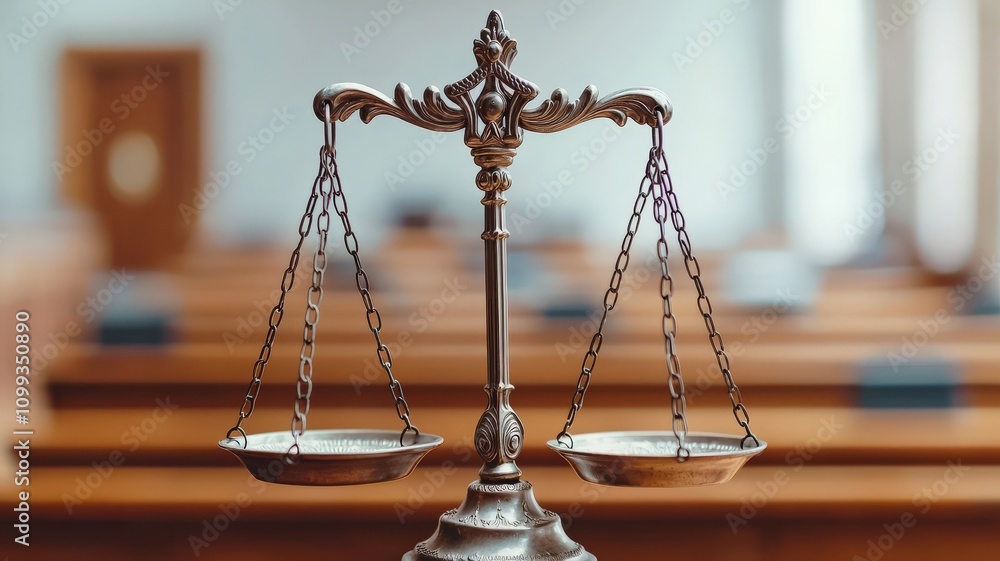 law restriction legislation concept. A close-up of a silver scale of ...