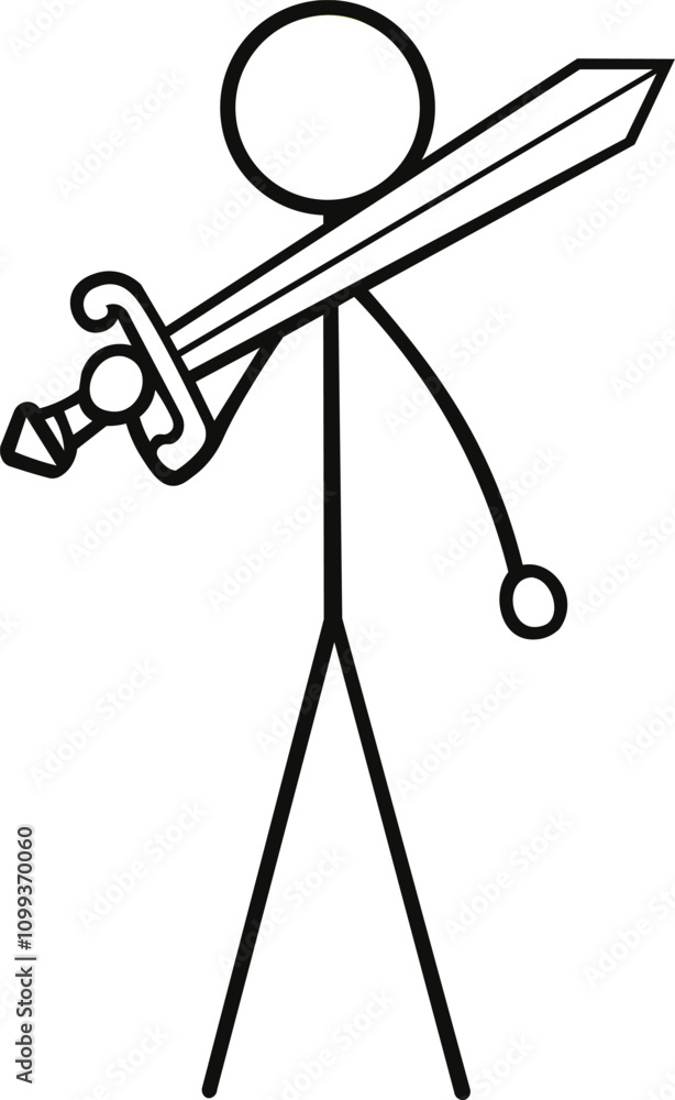 Stick Man Holding A Sword And Ready For Battle Stock Vector Adobe Stock