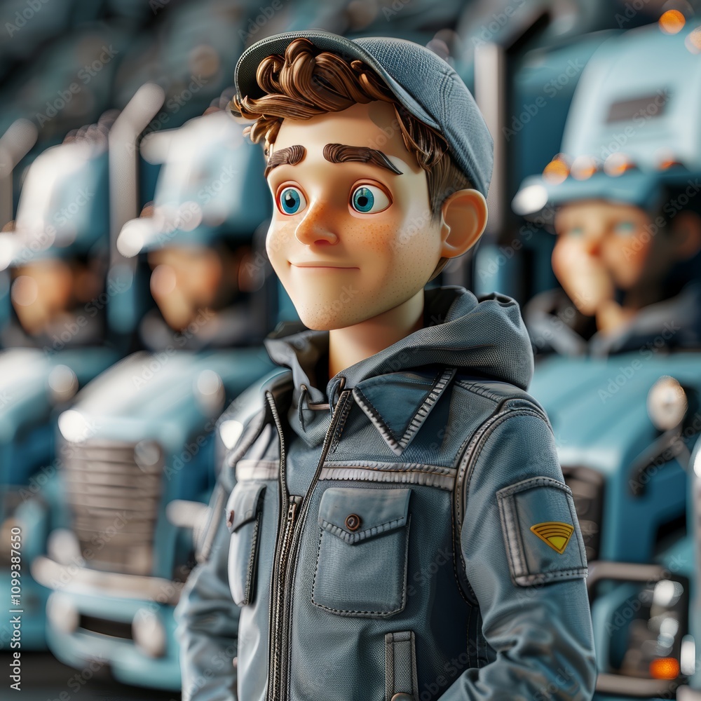 Animated Character in Blue Jacket and Cap Standing in Front of Blue ...