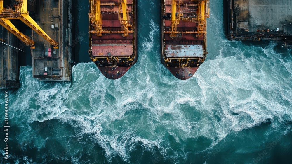 Stormy Container Terminal Drainage System: Aerial View of Water ...