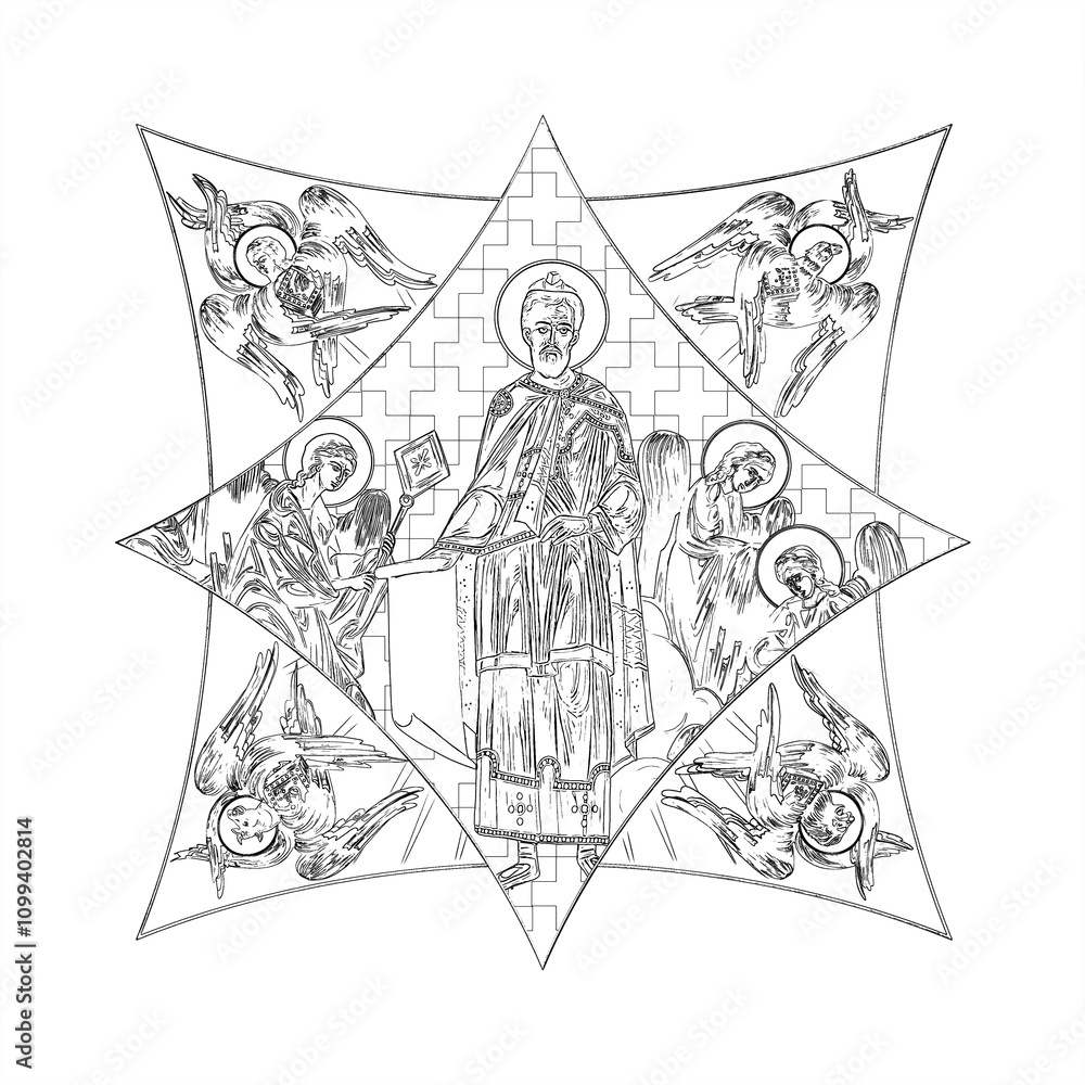 Moses prophet. Cross dome with 4 apostles, angels and seraphim ...