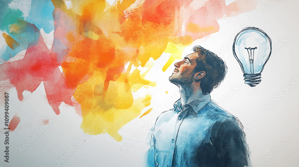 Conceptual watercolor sketch depicting personal development and ...