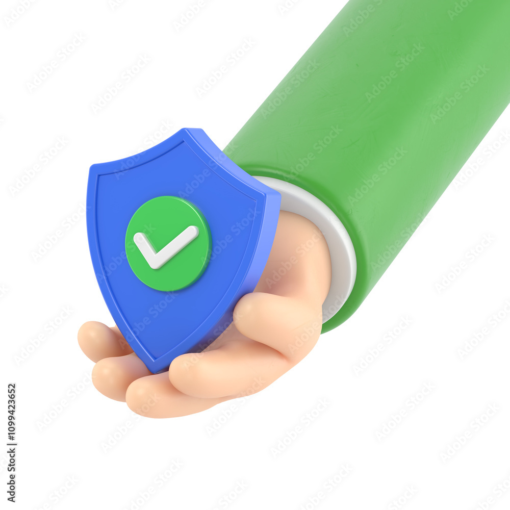 Transparent Backgrounds Mock-up.3D Hand holding security shield and ...