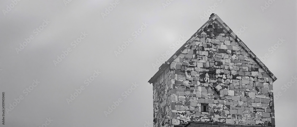 Grey and black slate tiles used as siding material on an old stone ...