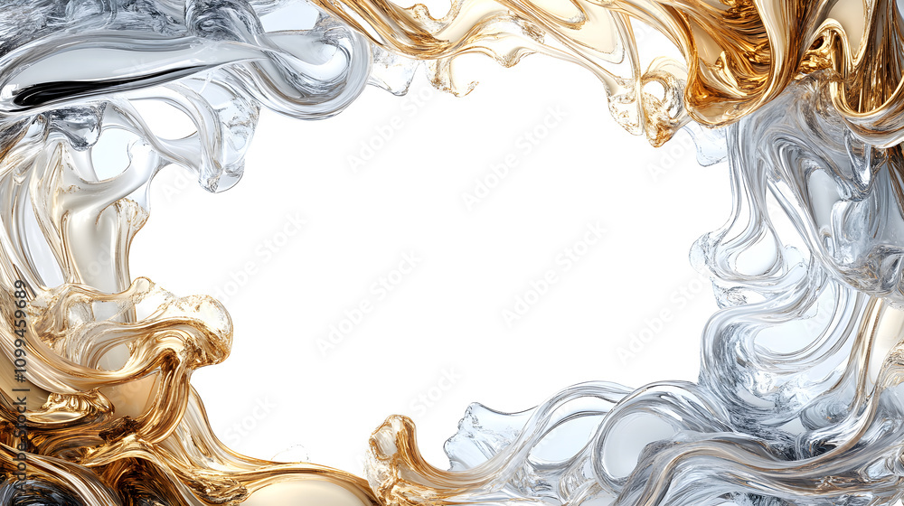 intricate frame of intertwined gold and silver liquid streams, swirling ...