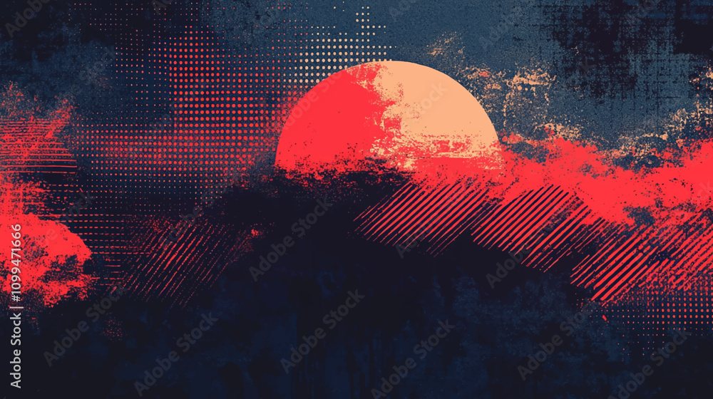 Graphic textured background with halftones and line in dark blue and ...