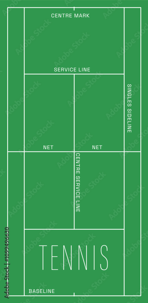 Set illustration of diagram showcasing the layout of a standard tennis ...