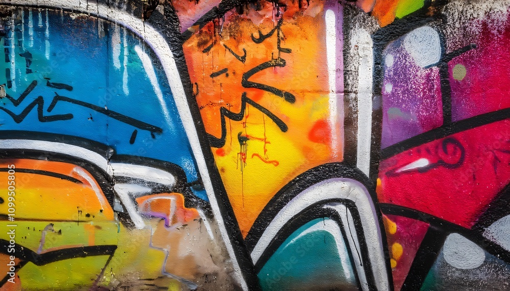 Dynamic urban environment enhanced by colorful street art featuring a ...