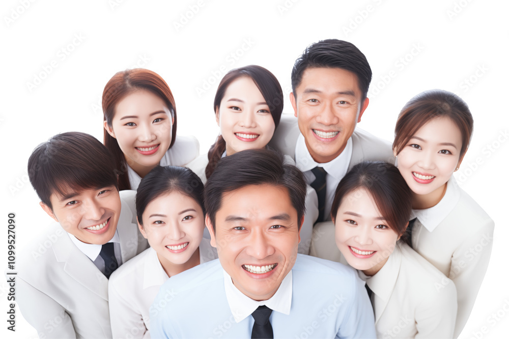 Group of smiling business asian people in suits on transparent ...