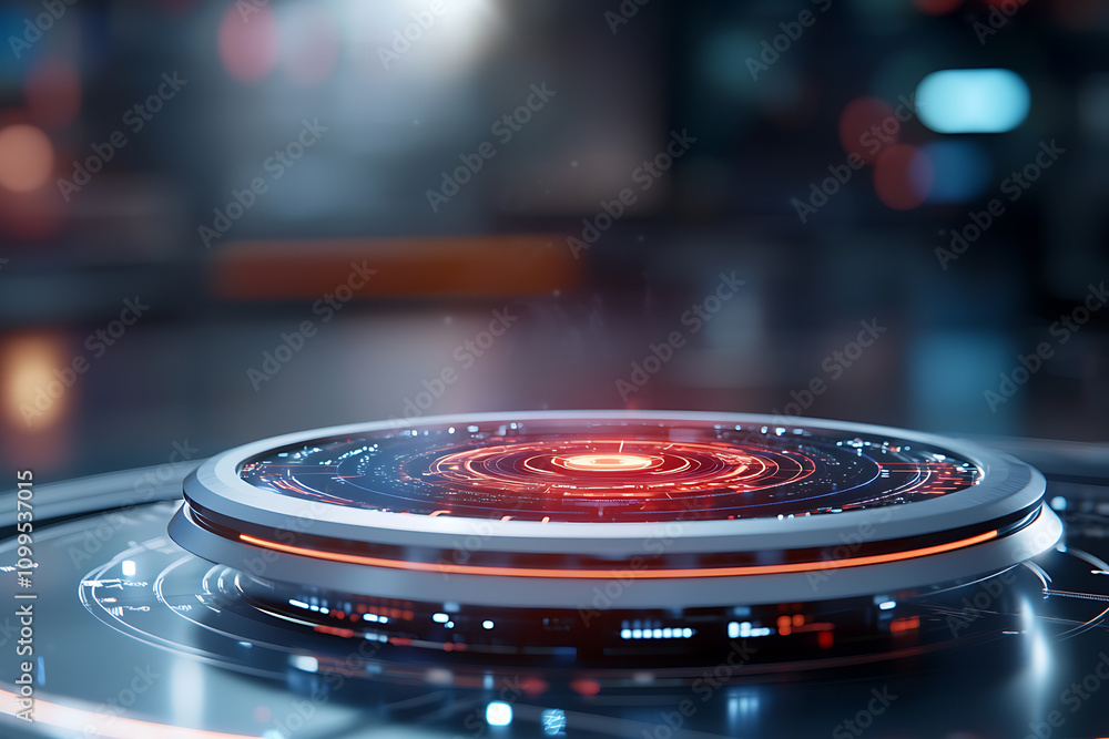 Digital innovation dashboard with holographic metrics high-tech environment interactive ...