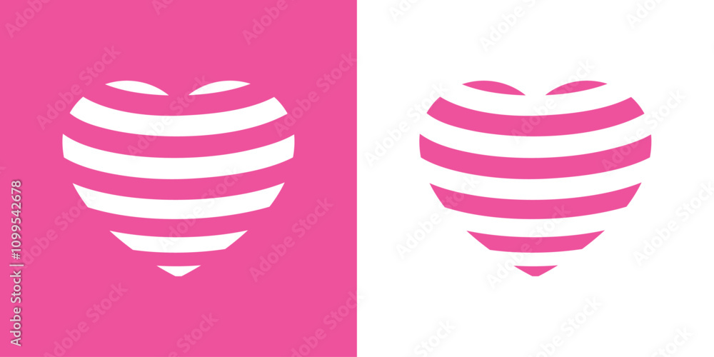 Logo con silueta de corazón con líneas curvas paralelas en espacio ...