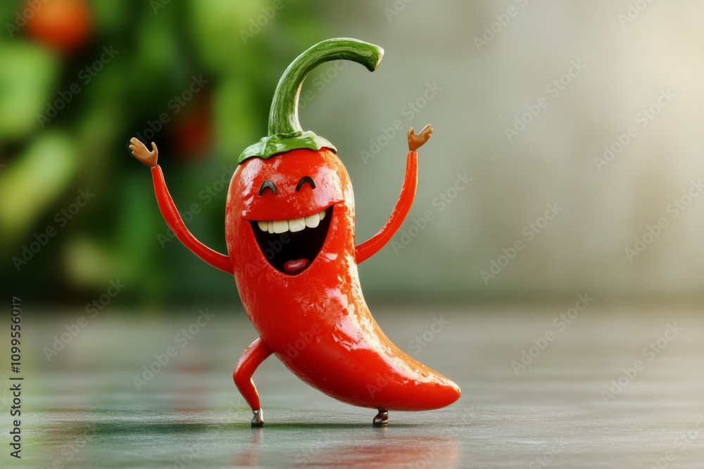 laughing cartoon red hot chili pepper with tiny arms and legs Stock ...