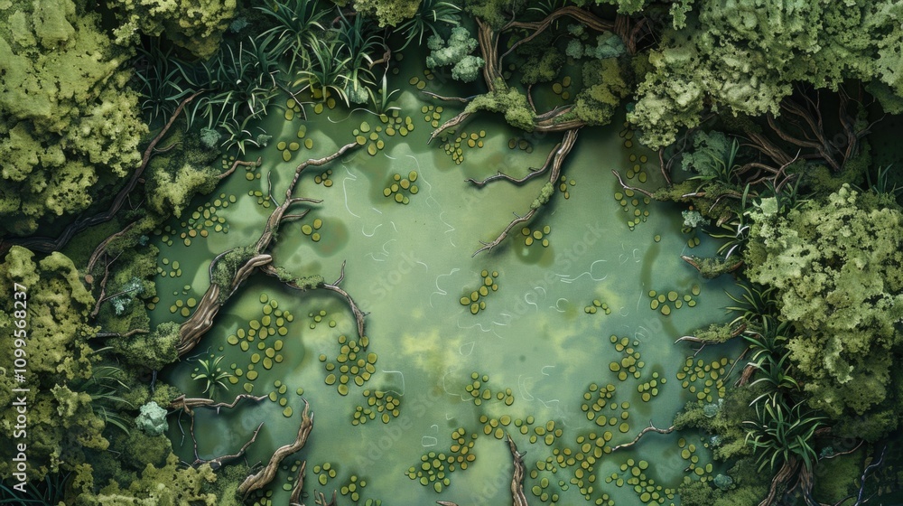 DnD Battlemap battlemap in toxic bog - Surrounded by greenery ...