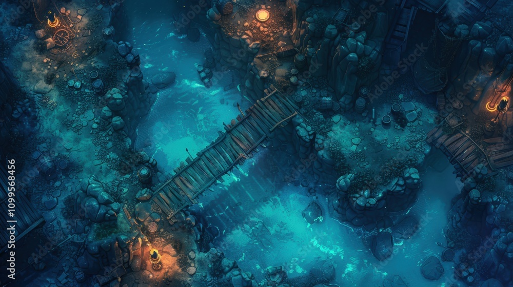 DnD Battlemap underground, river, battlemap, mysterious, dark, terrain ...