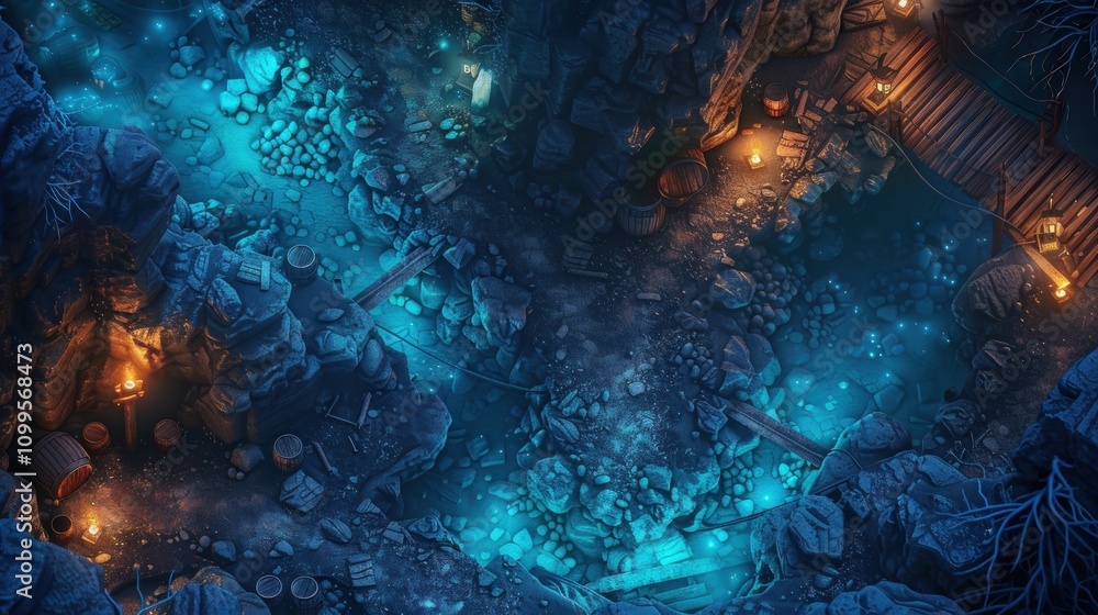 DnD Battlemap underground, river, battlemap, mysterious, dark, terrain ...