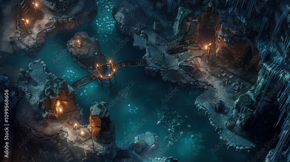 DnD Battlemap underground, river, battlemap, mysterious, dark, terrain ...