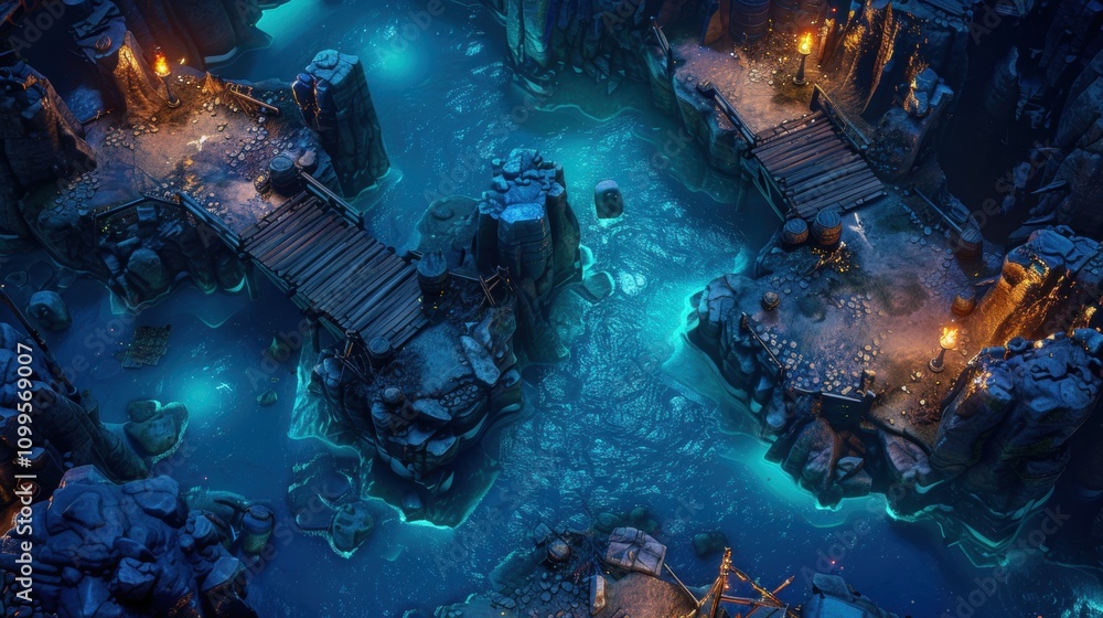 DnD Battlemap underground, river, battlemap, mysterious, dark, terrain ...