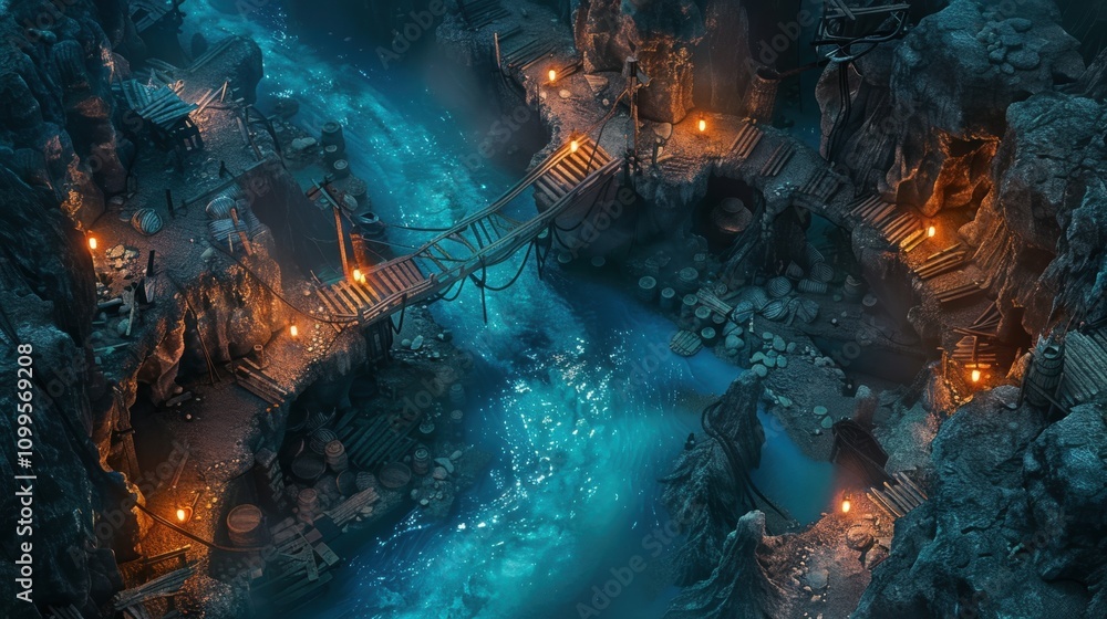 DnD Battlemap underground, river, battlemap, mysterious, dark, terrain ...