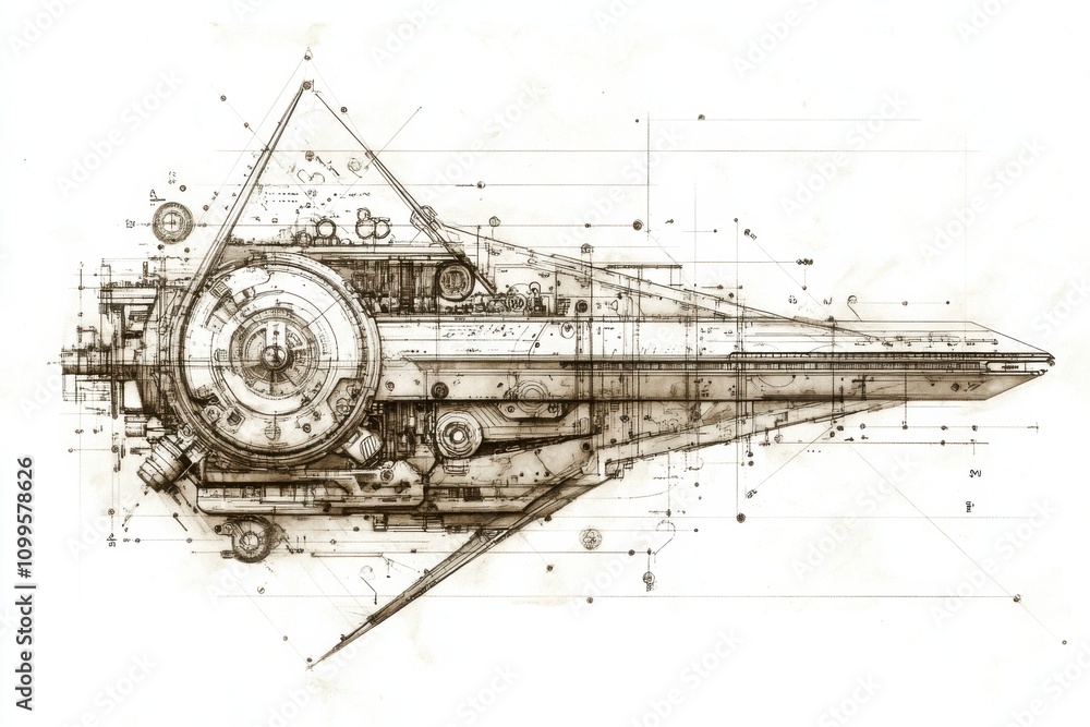 Intricate Technical Blueprint of a Futuristic Spaceship Design ...