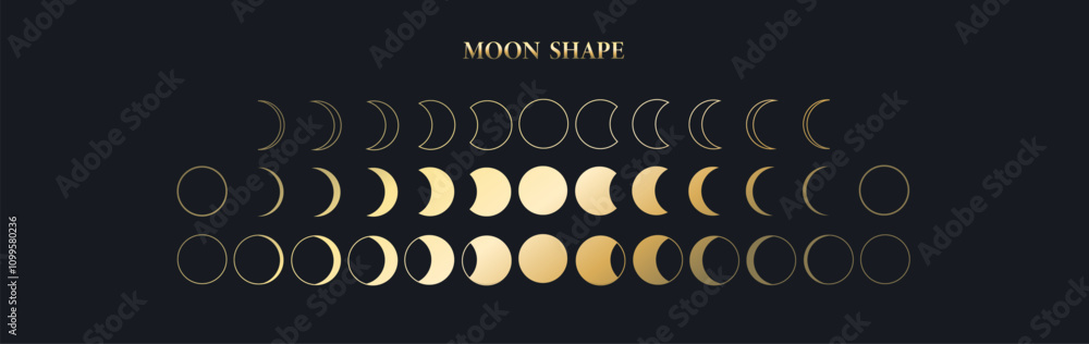 Moon phases. Lunar cycle black icons . Phases of solar and lunar ...