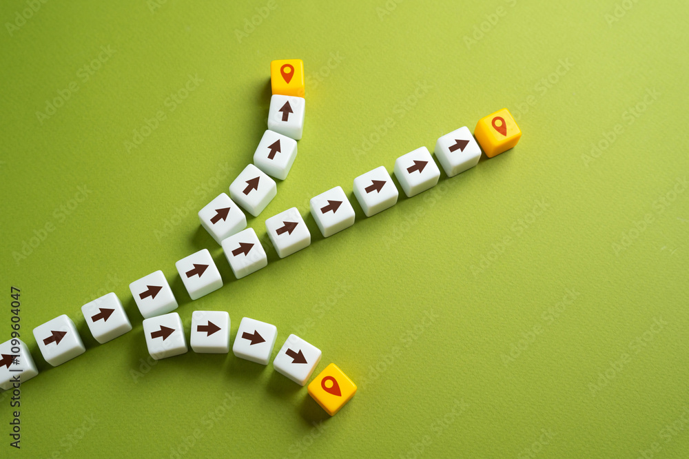 Arrows and paths leading to different destinations. Making plans and ...