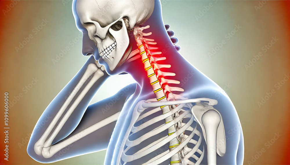 Stock-Illustration „Human body with a highlighted neck skeleton ...