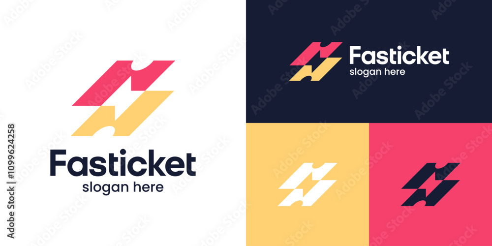Fast ticket logo design. Ticket logo with lightning design vector ...
