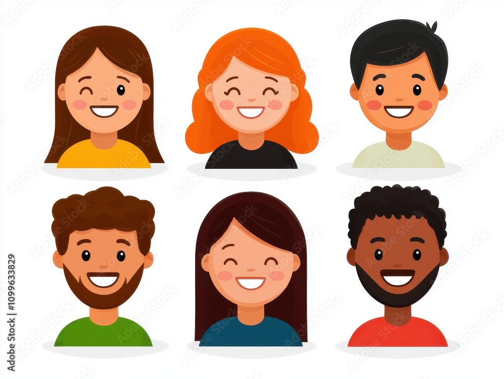 Diverse Smiling Characters Representing Family and Friendships in ...