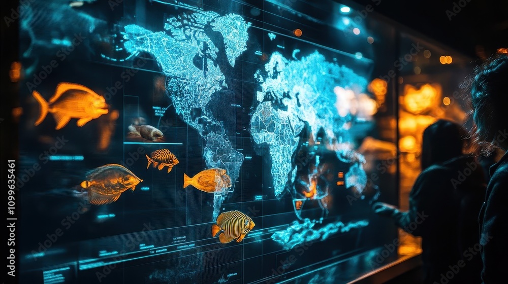 Interactive digital map of endangered species, holographic display ...