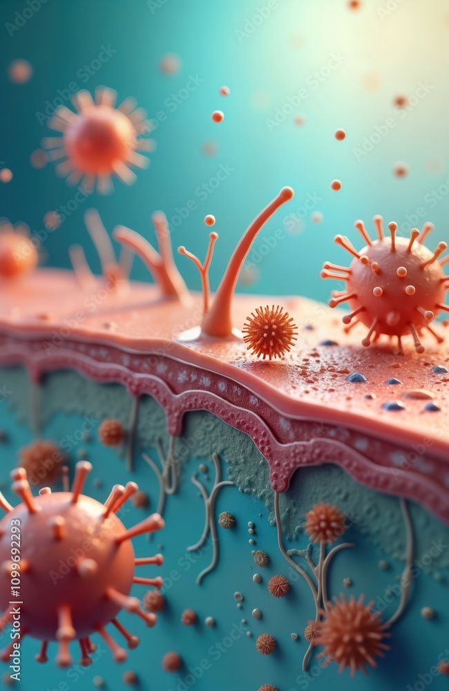 3D illustration shows human skin barrier resisting bacterial entry ...