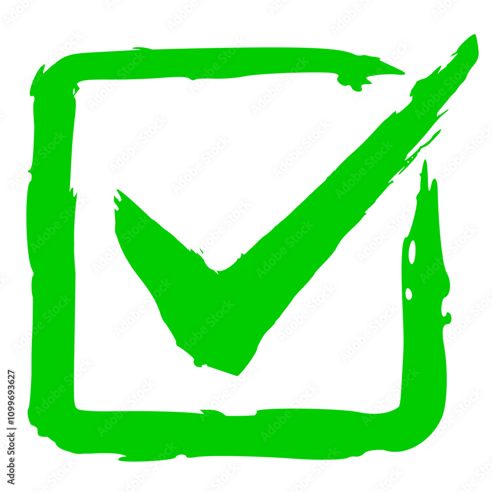 green brush stroke check mark, paintbrush grunge texture hand drawn ...