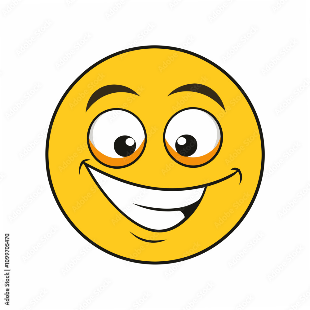 Playful yellow emoticon vector with a tricky smile and expressive eyes ...