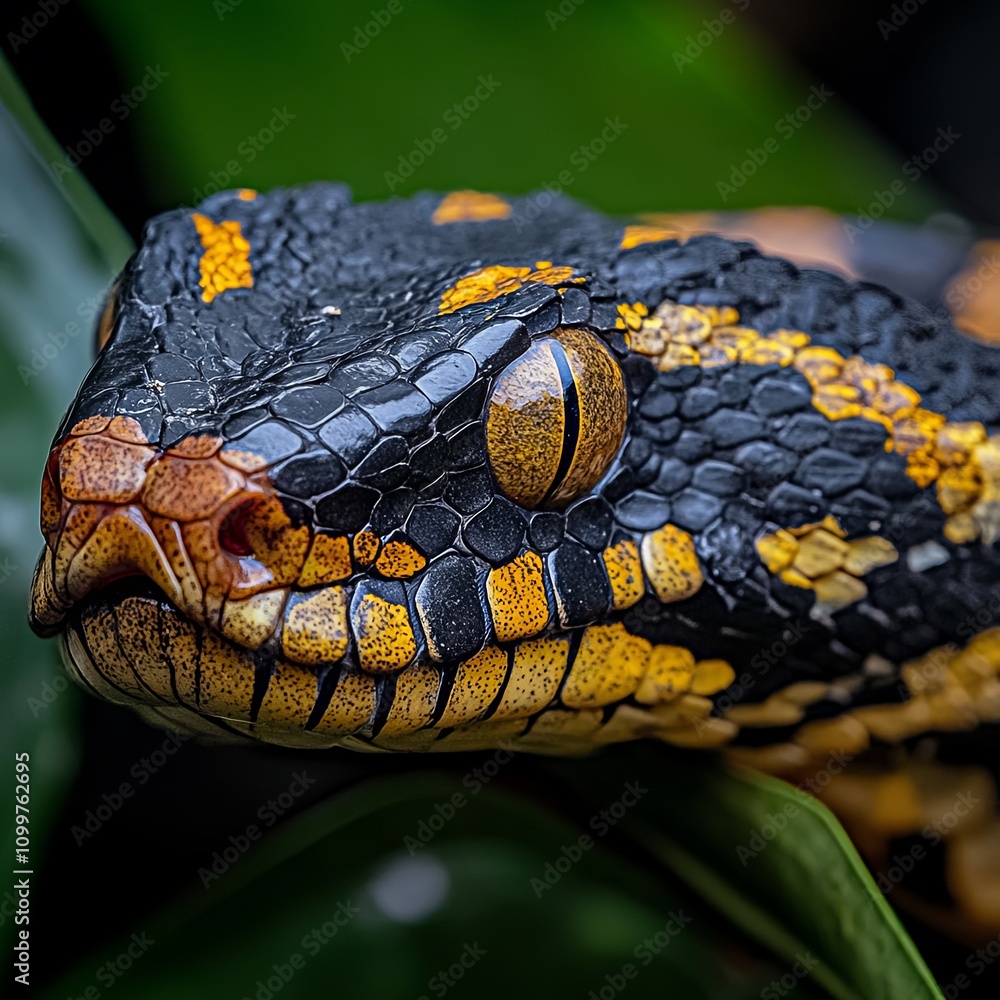 Rhinoceros Viper (Bitis nasicornis), also called River Jack, brightly ...