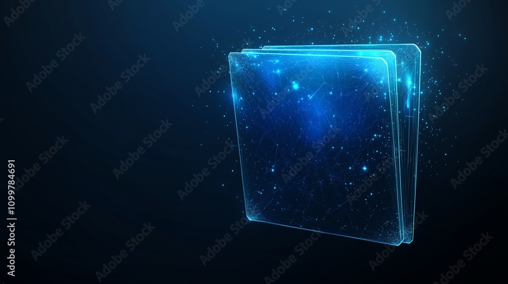 Abstract Folder Icon in Low Poly Wireframe with Dark Blue Background ...