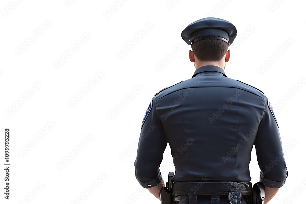 3D Back of a Police Officer Isolated on White, Police, Law Enforcement ...