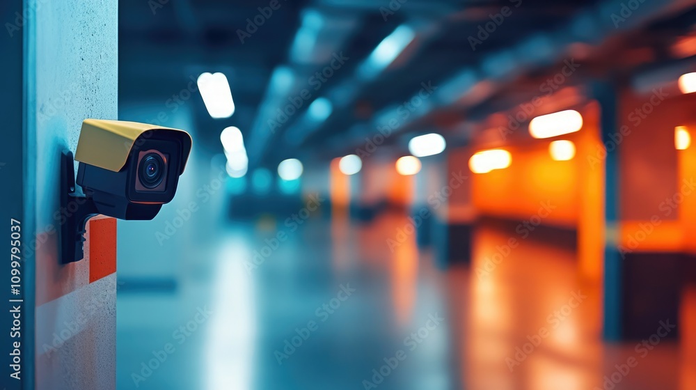 Indoor CCTV security camera system monitoring a blurred image of an ...