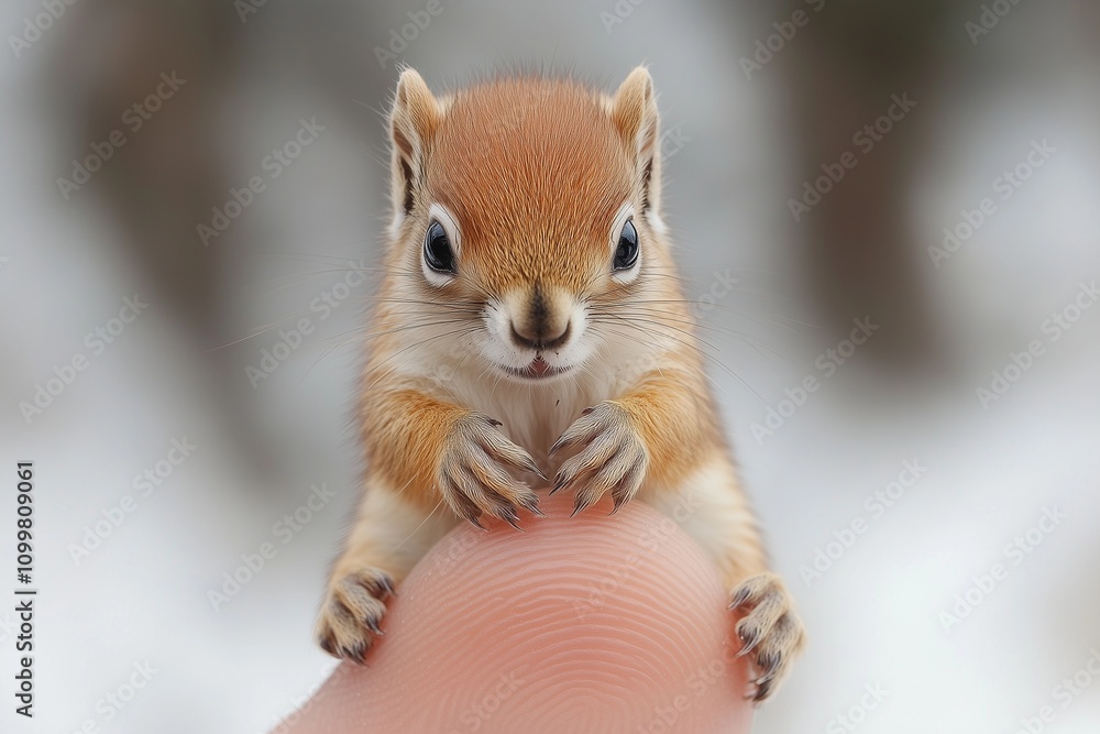 Tiny Realistic Squirrel on a Finger, High-Resolution Lifelike Image ...