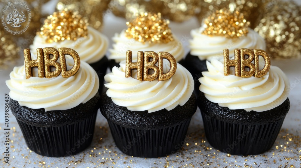 Delightful Chocolate Cupcakes with White Frosting and Sparkling Golden ...