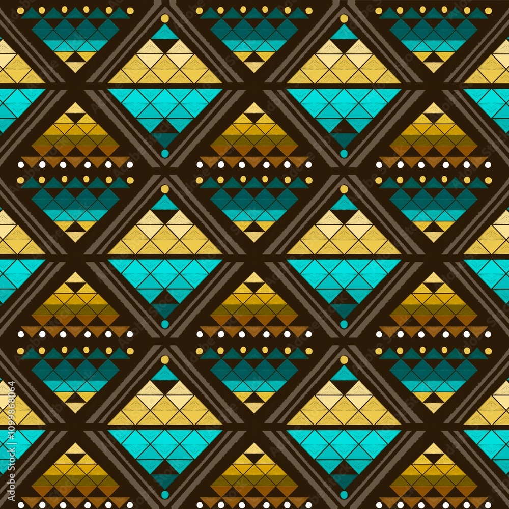 African ethnic fabric pattern features blue and yellow tones in a ...