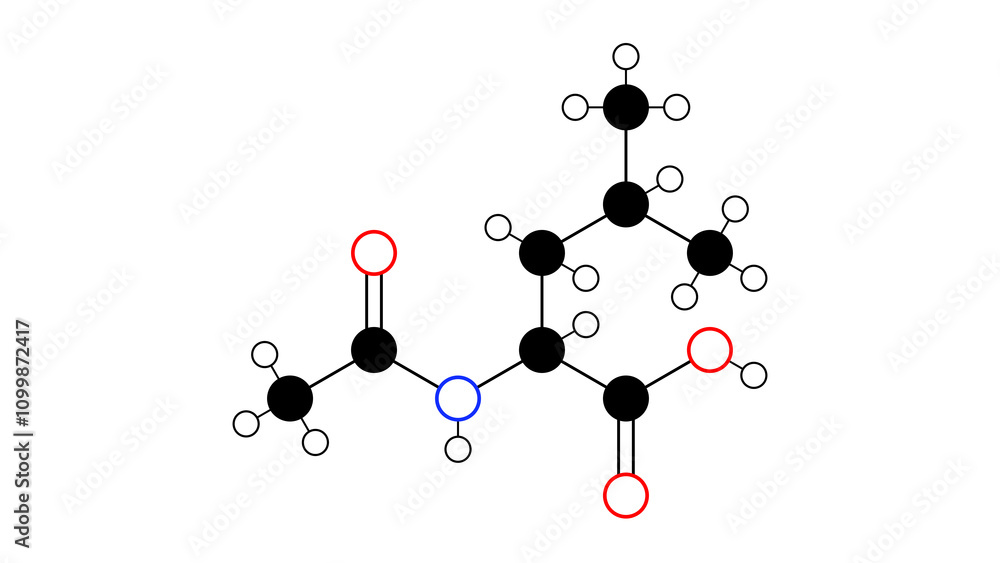 levacetylleucine molecule, structural chemical formula, ball-and-stick ...