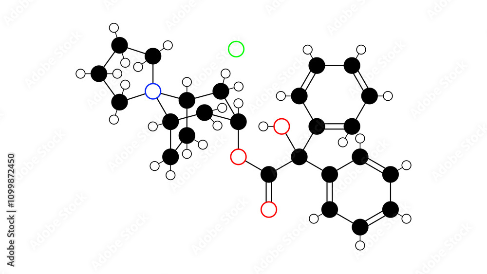 trospium chloride molecule, structural chemical formula, ball-and-stick ...