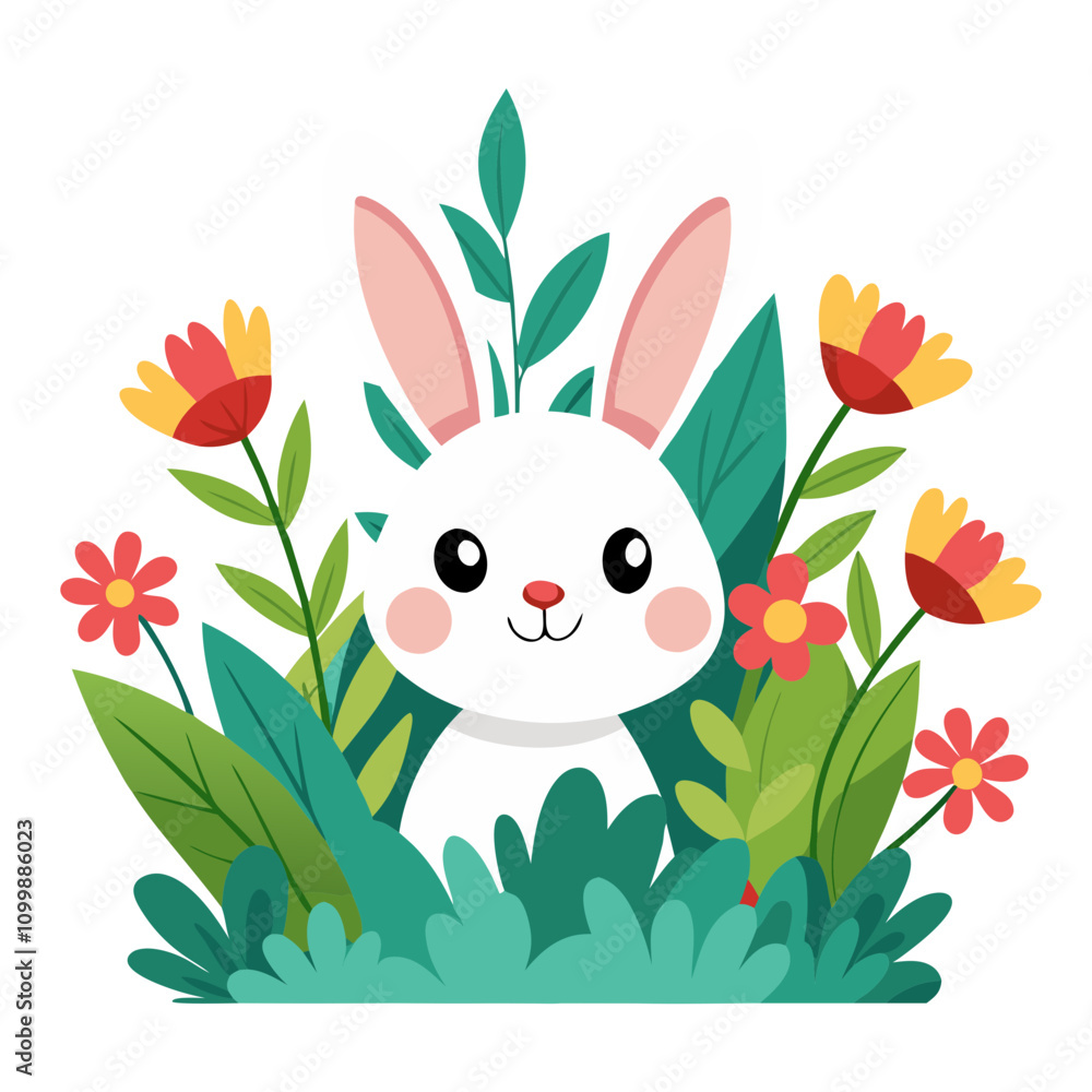 bunny tail, bunny ears, spring flowers, no background, playful easter ...