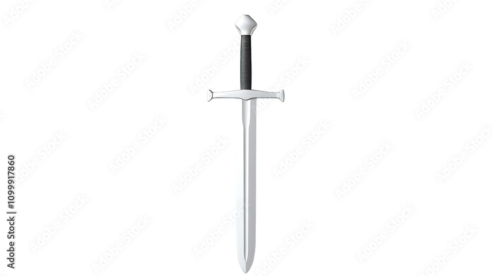 medieval sword with silver blade and black hilt, featuring crossguard ...