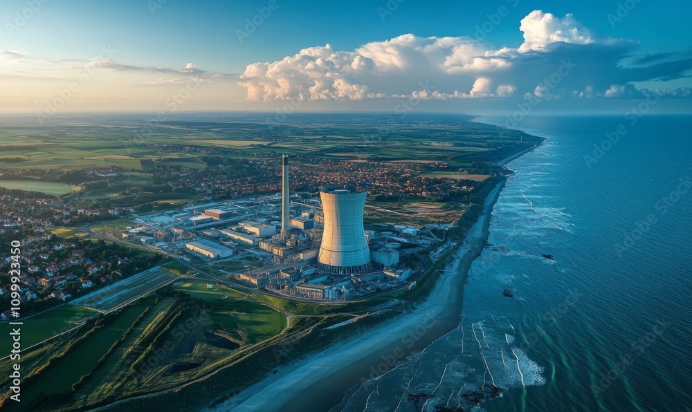 A detailed aerial view of the EPR reactor and nuclear power plant in ...