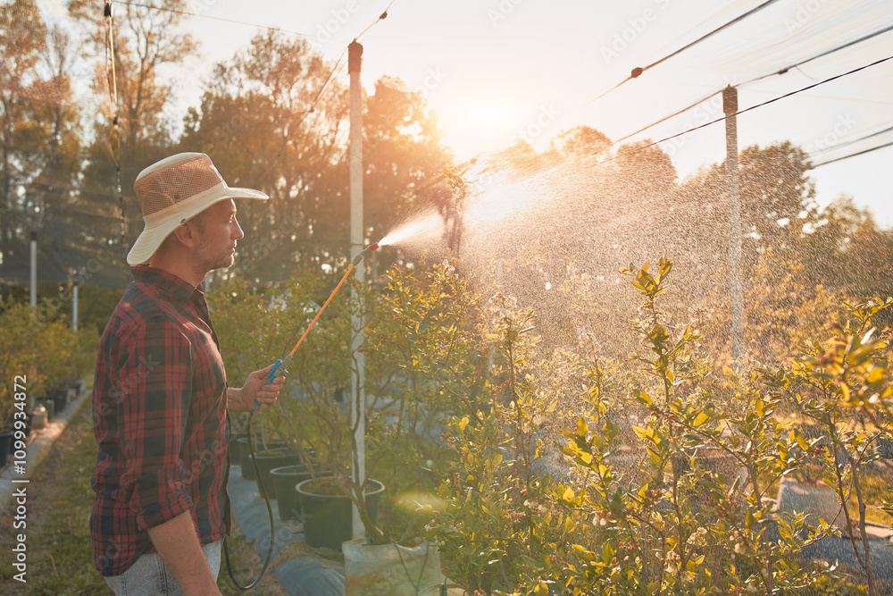 Farmer using pesticide, insecticide, fungicide and herbicide sprayer ...