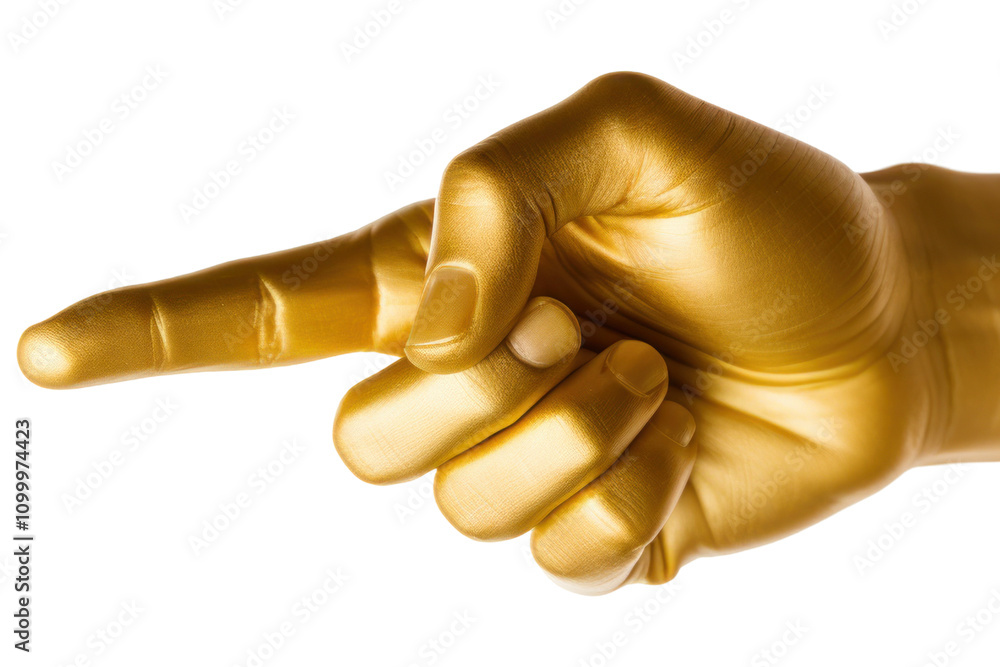 Golden hand showing the index finger. PNG isolated on transparent ...